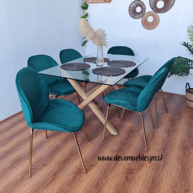 Comedor rectangular cristal Olivia velvet gold - DecoMueblesJM SPA