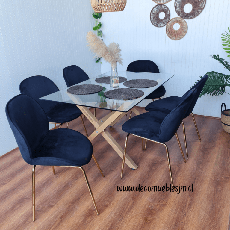 Comedor rectangular cristal Olivia velvet gold - DecoMueblesJM SPA